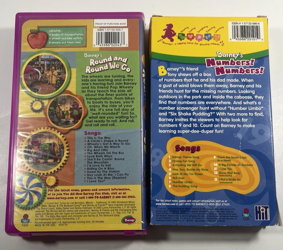 Barney VHS Lot Round and Round We Go (2001) + Numbers Numbers (2003 ...