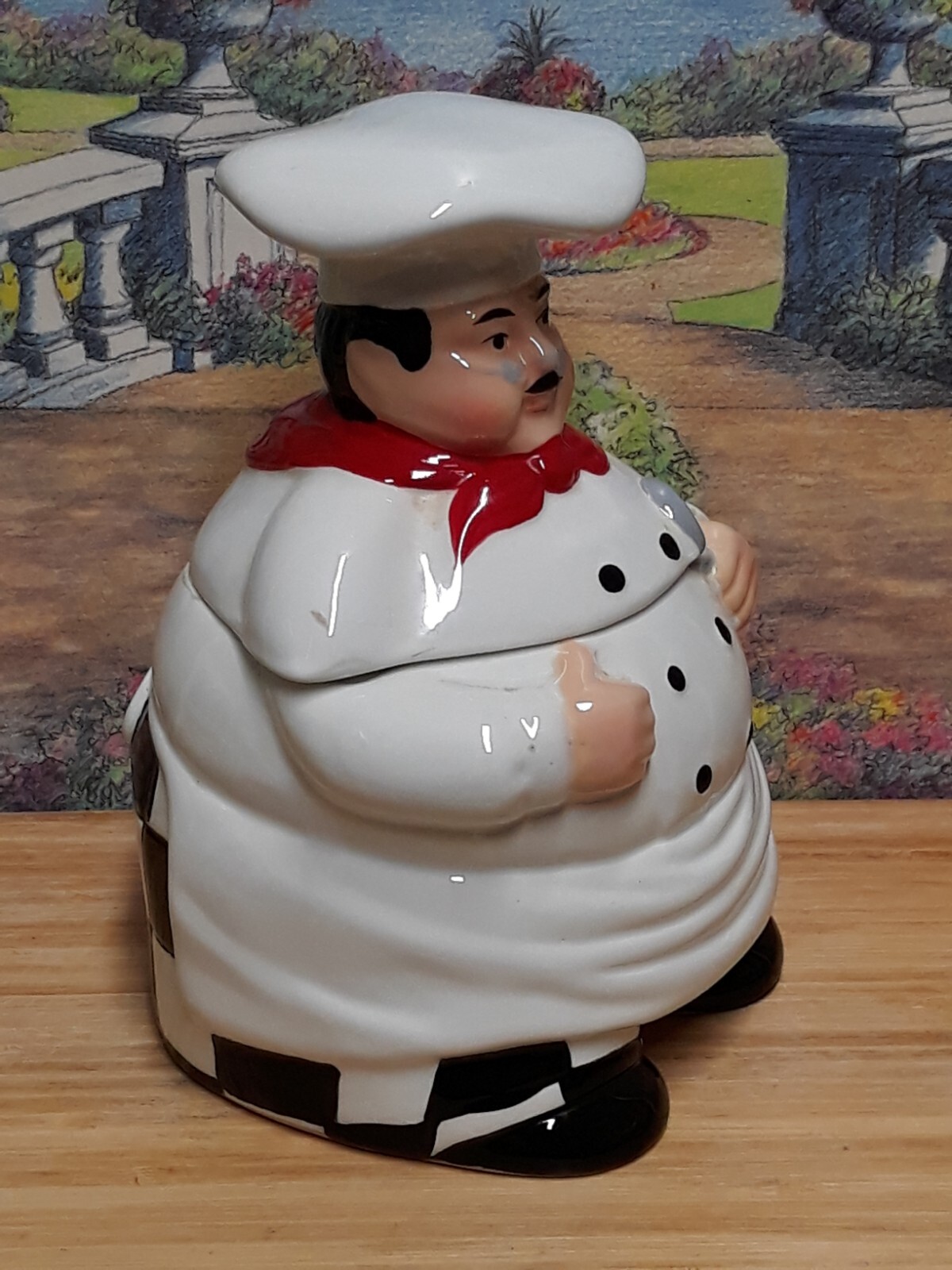 Set of Two Casa Vero Fat Chef Ceramic Canisters with Shalf by ACK | eBay