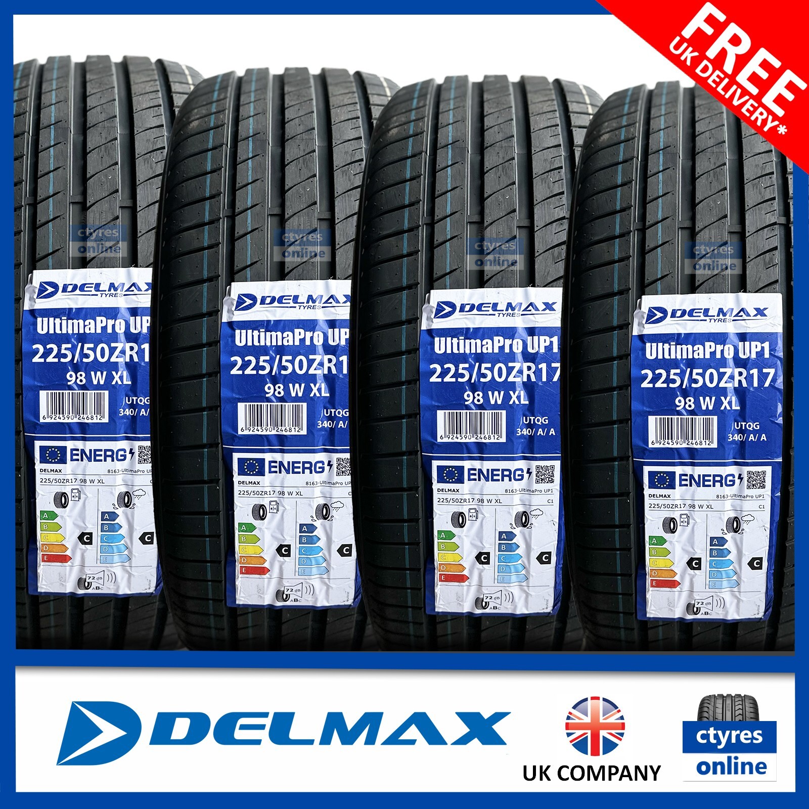 4 X New 225 50 17 DELMAX ULTIMA 98W XL 225/50R17 2255017 *C/C RATED* (4 ...