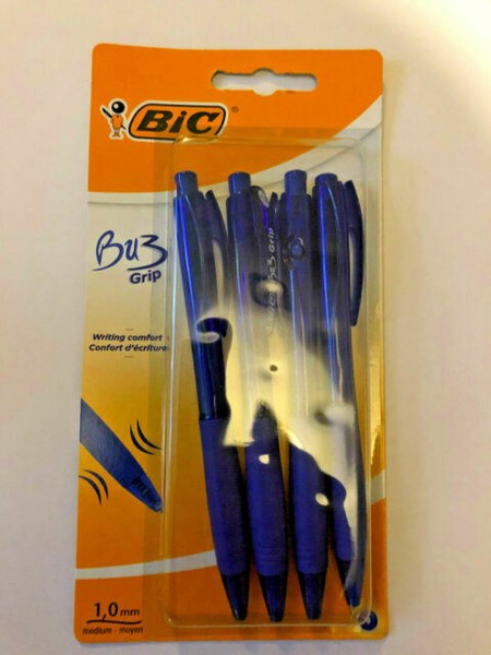 BIC Bu3 Grip Blue Ink Biro Pens Retractable Medium Ballpoint X 4 for ...