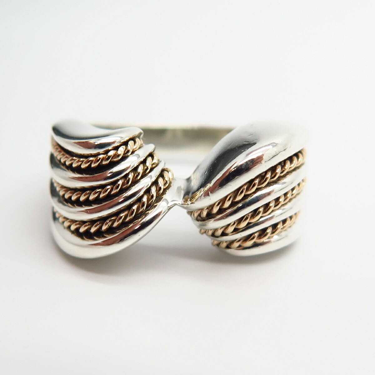 925 Sterling Silver / 10K Gold Ribbed Design Volume R… - Gem