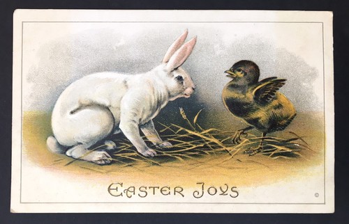 Antique PC Easter Joys Bunny Rabbit and Baby Duckling or Chick 1912 J.J ...