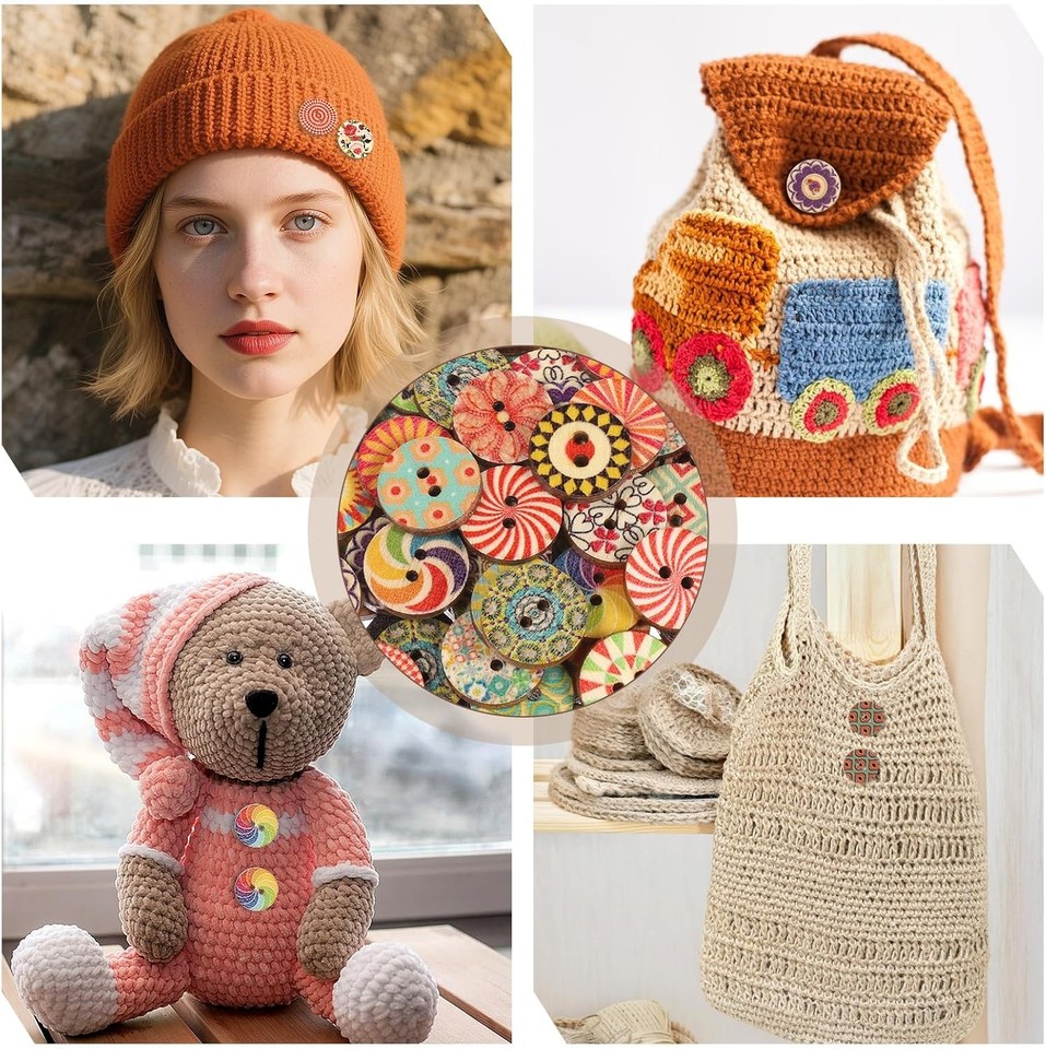 cobee 200 Pcs Mixed Vintage Wooden Buttons, Sewing Buttons 15mm ...