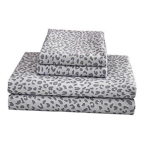 Leopard Cheetah Printed Bed Sheets, Soft Microfiber Bedding Queen Grey ...