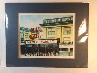 Pike Place Market Print Signed By Artist Michael Eberhardt Matted Print 11x8.5 | eBay