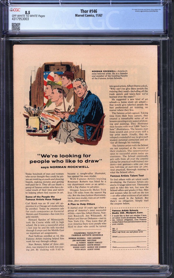 THOR #146 CGC 8.5 OW/WH PAGES // ORIGIN OF THE INHUMANS MARVEL COMICS ...