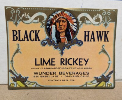 Vintage Black Hawk Lime Rickey Bottle Label Wunder Beverages Oakland CA ...