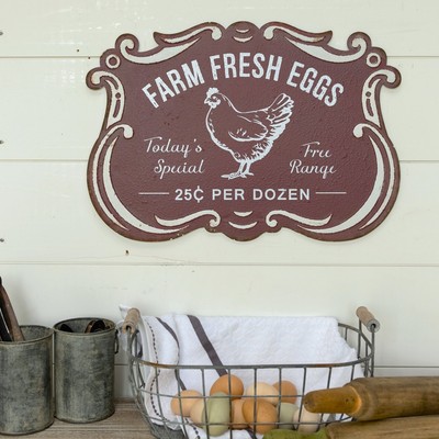 New Primitive Farmhouse AGED RED FARM FRESH EGGS CHICKEN Metal SIGN | eBay