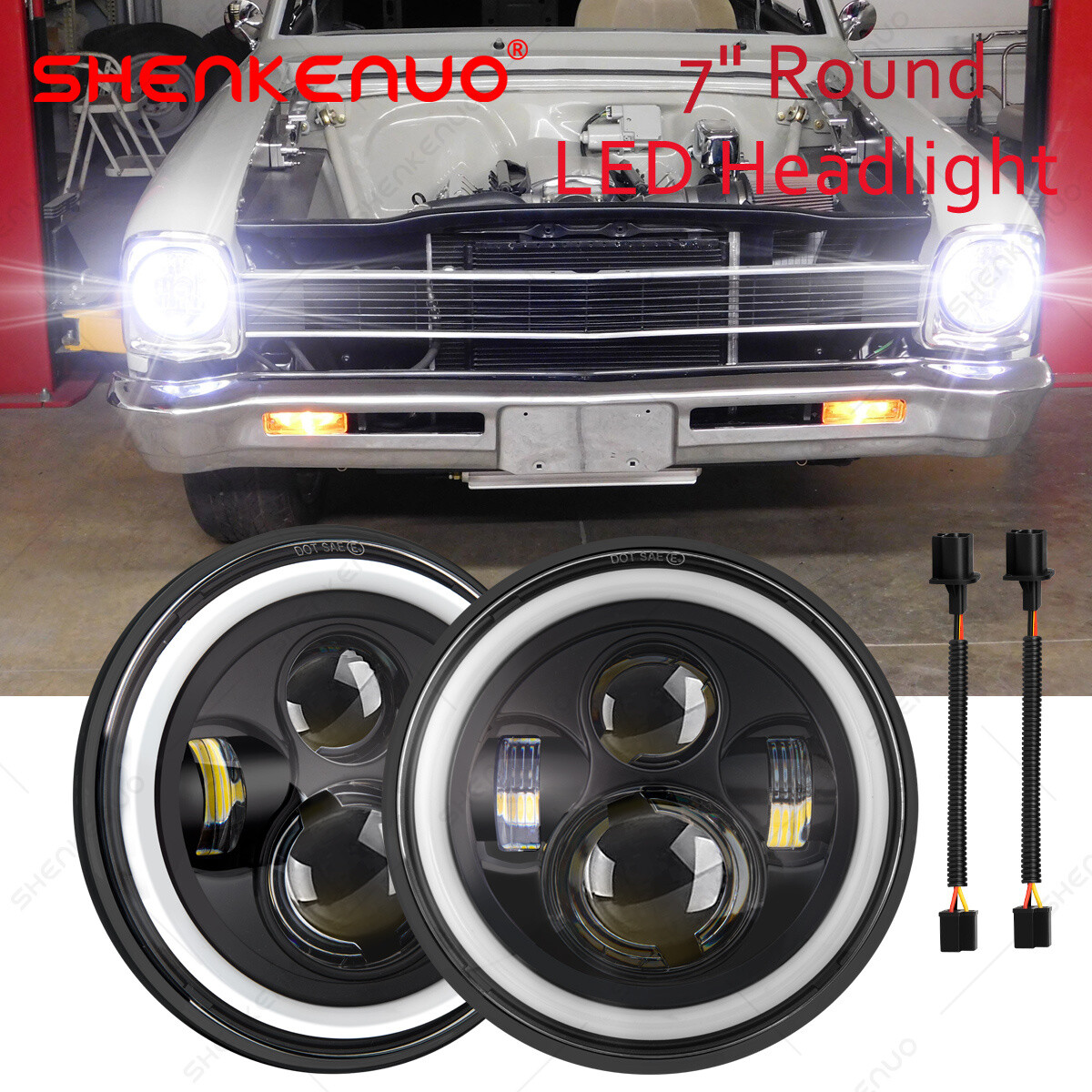 For Chevy C10 K10 K20 K5 1975-1980 Pair 7" inch LED Headlights Halo ...