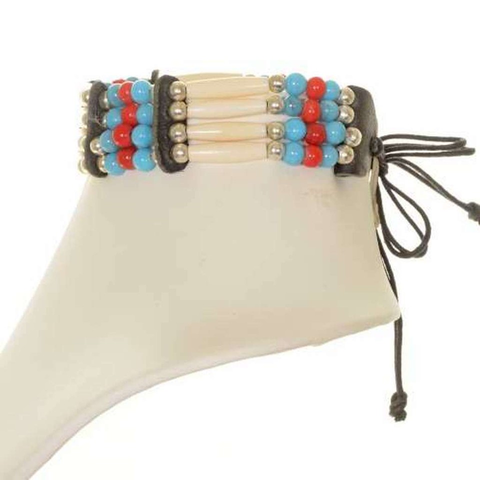 Native American Indian Turquoise Red Beads Buffalo Bone Choker Necklace ...