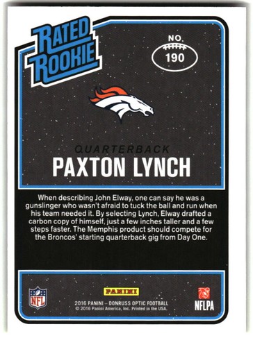 2016 Donruss Optic - Rated Rookie Red and Yellow #190 Paxton Lynch (RC ...