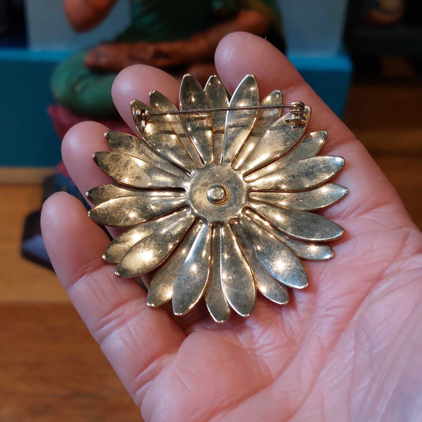 Vintage Metal & Enamel Flower Brooch with Rhinestone Accents | eBay UK