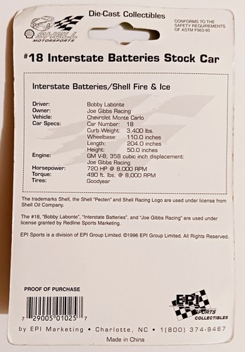 1996 Bobby Labonte Shell Motorsports #18 Interstate Batteries Stock Car ...