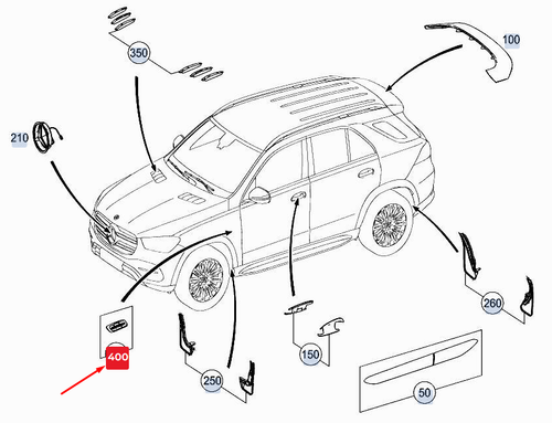 MERCEDES-BENZ GLE W167 Front Fender Trim Strip A1678804104 NEW GENUINE ...