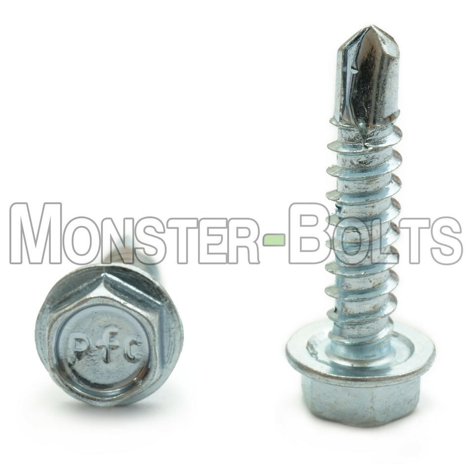 #8 Zinc Tek Screws, Indent Hex Washer Head Unslotted, Self-Drilling ...