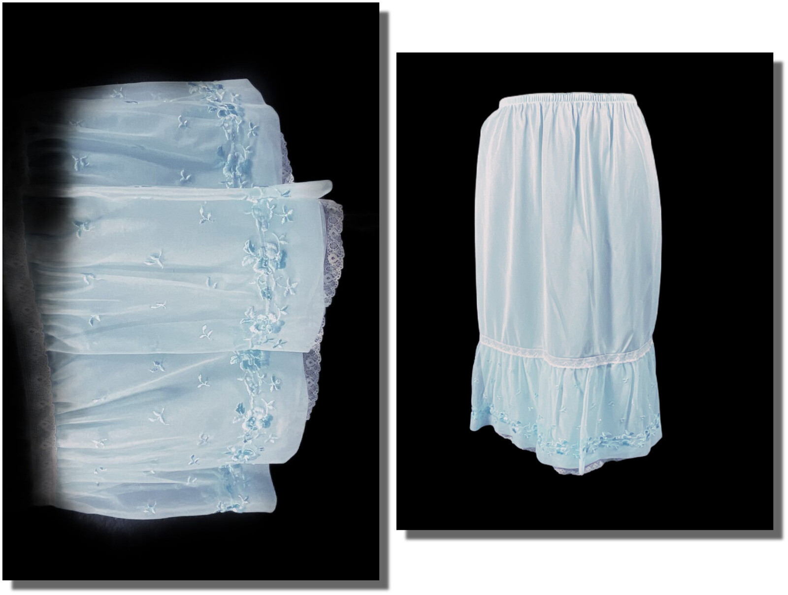 Gorgeous Baby Blue Nylon Half Slip w Fluffy Embroider… - Gem