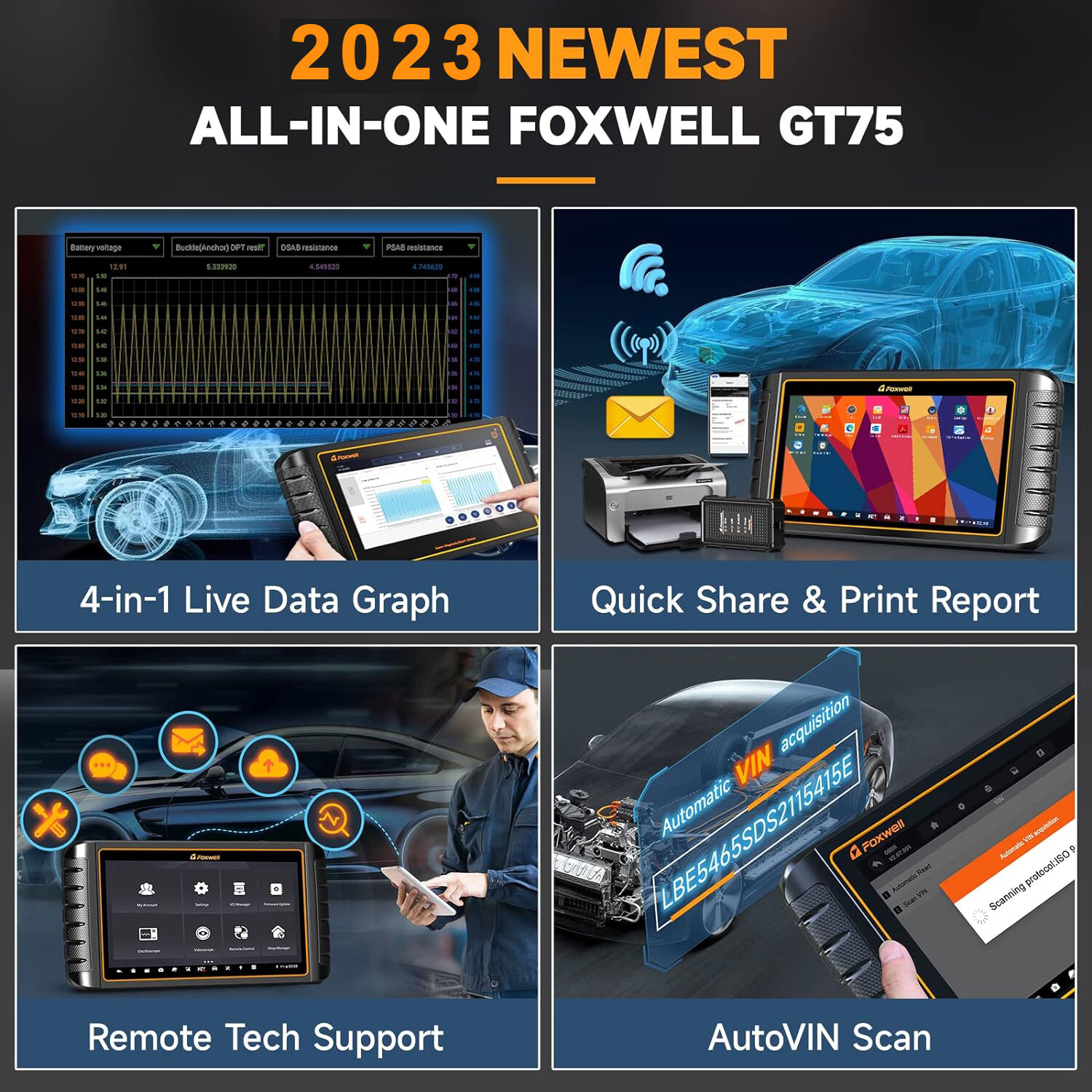 FOXWELL GT75 PRO AUTO VIN ECU Coding ALL System Car Diagnostic Scan Pad ...