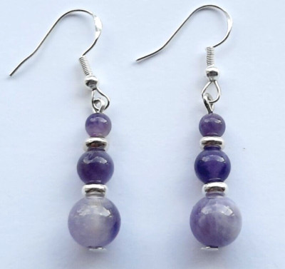 AMETHYST BEADED 925 SILVER HOOK EARRINGS 4.5CM DROP E155 | eBay UK