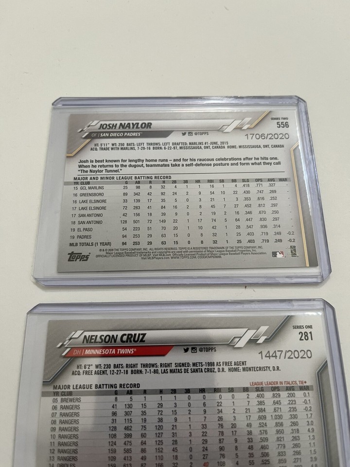 Lot Of 2 2020 Topps Gold /2020 Cards Josh Naylor And Nelson Cruz | eBay