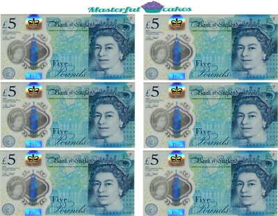 EDIBLE MONEY 6 X 5,10,20,50 POUND NOTES ICING OR WAFER PAPER OPTIONS ...