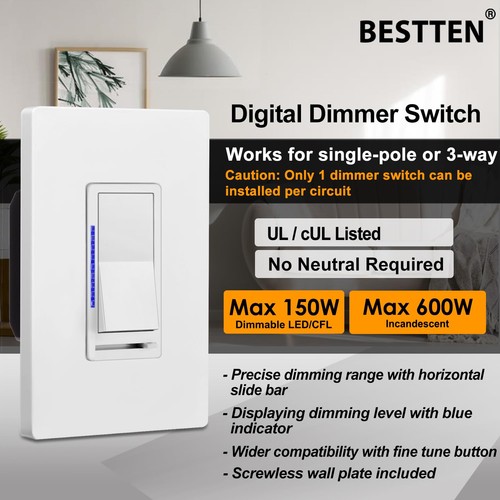 Digital Dimmer Switch with LED Indicator, Single Pole or 3-Way Dimmer ...