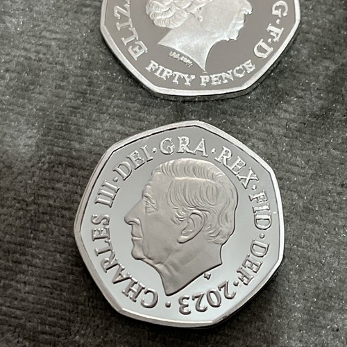 2 gap filler coin 50p 2023 Salmon King Charles no Privy mark 2009 Kew ...