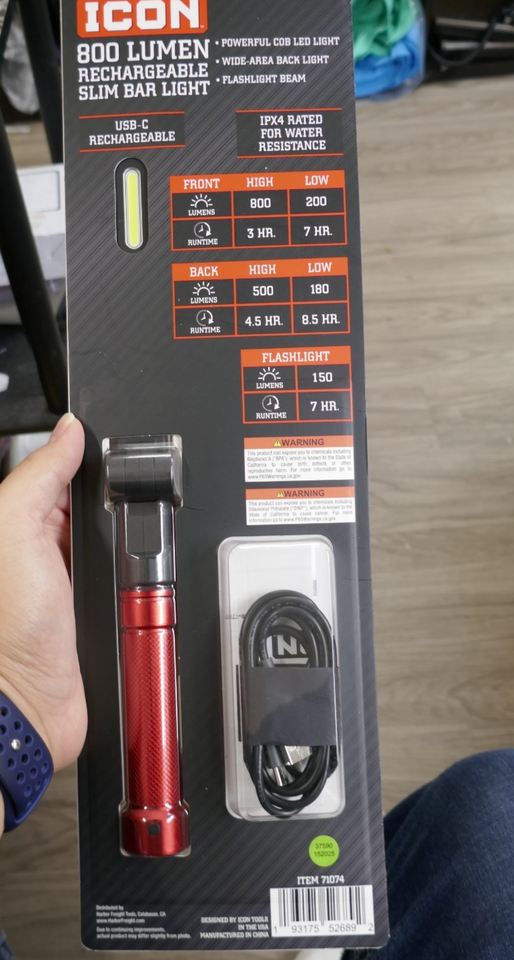 ICON 800 Lumen LED Rechargeable Magnetic Handheld Foldable Slim Work ...