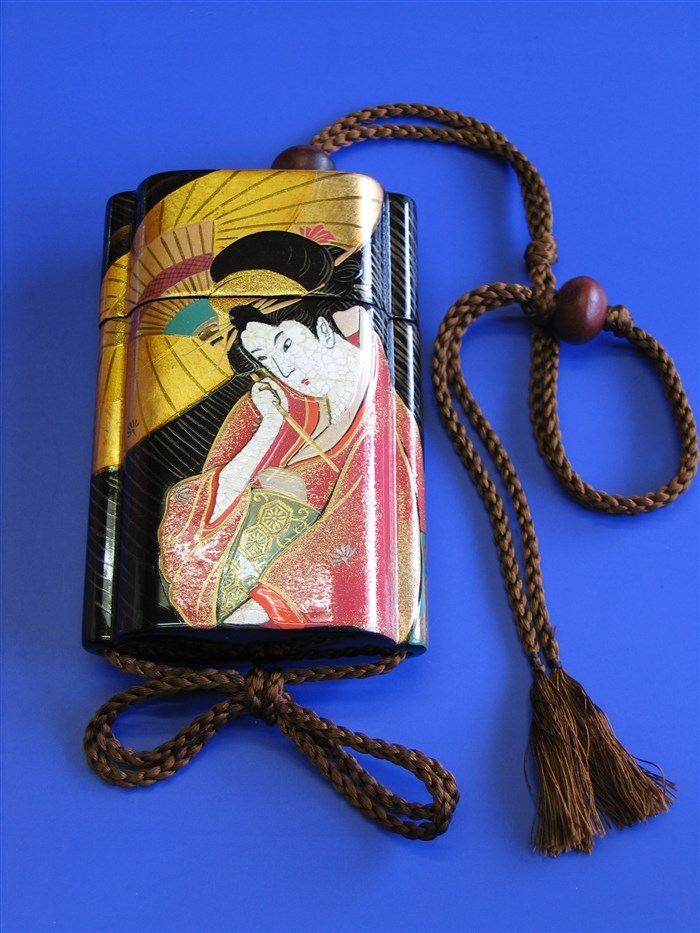 #09 INRO Samurai Pill Box Pill Case Ukiyo-e Night rain Maki-e Kyoto ...