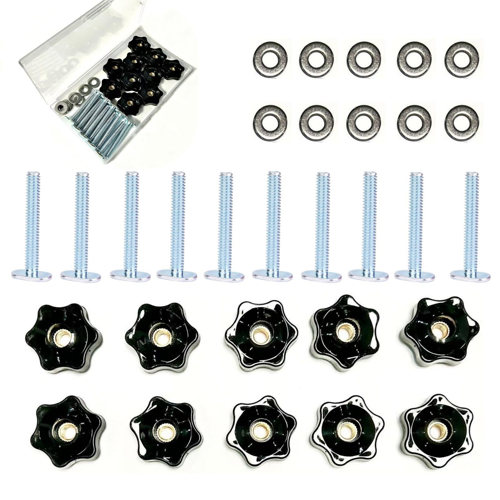 30-Piece 1/4-20 T-Track Knob Kit Includes Star Knob T-Bolt and Washers ...
