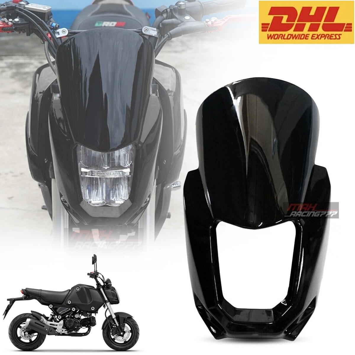 BLACK FRONT COVER HEADLIGHT WINDSCREEN WINDSHIELD FOR HONDA GROM 125 ...