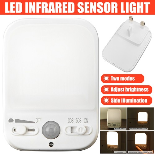 Plug in PIR Motion Sensor LED Night Light Walls Dimmable Hallway Safety ...