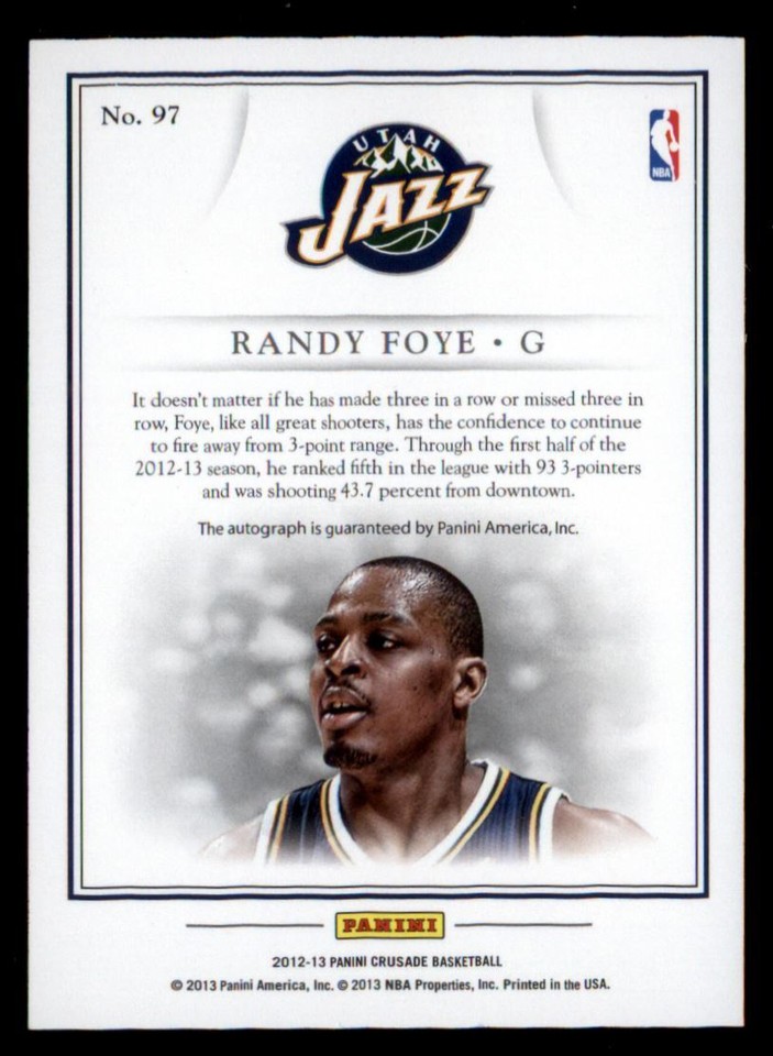 2012-13 Panini Crusade Quest Autographs Randy Foye Auto Utah Jazz #97 ...