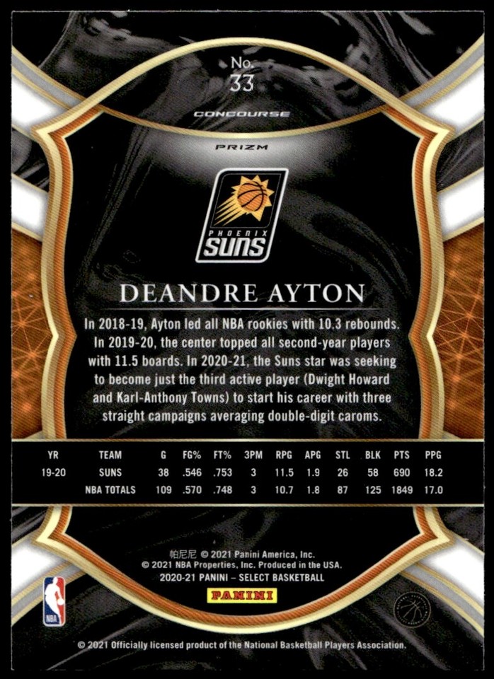 2020 Panini Select #33 Deandre Ayton Red White Orange Shimmer | eBay
