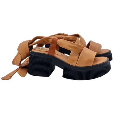 Women's Clogs in Leather Color with Laces and 7 cm Heel - KS104 LEATHER ...