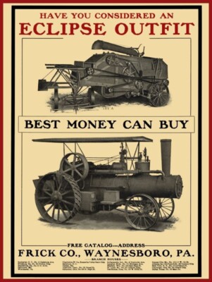1906 Frick & Co. Eclipse Threshing Outfit NEW Sign 24x30" USA Steel XL ...