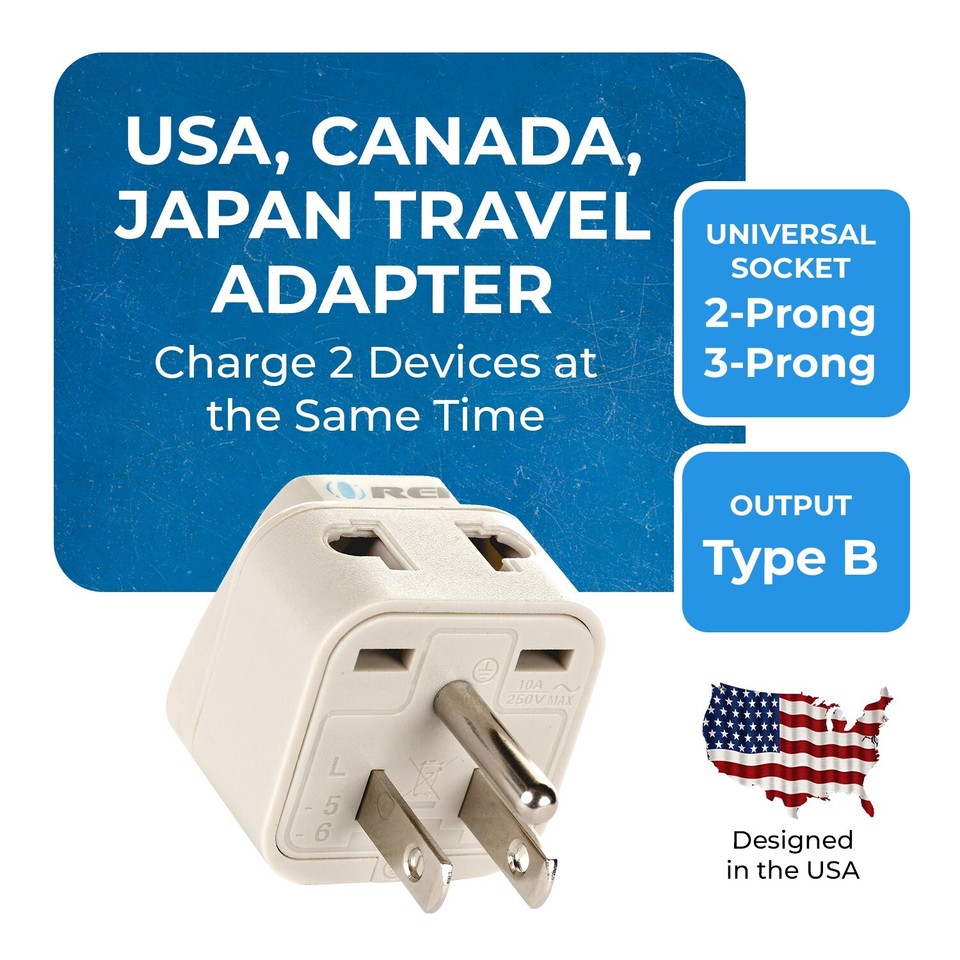 OREI USA, Japan, Philippines & More (Type B) Travel Adapter Plug - 2 in ...