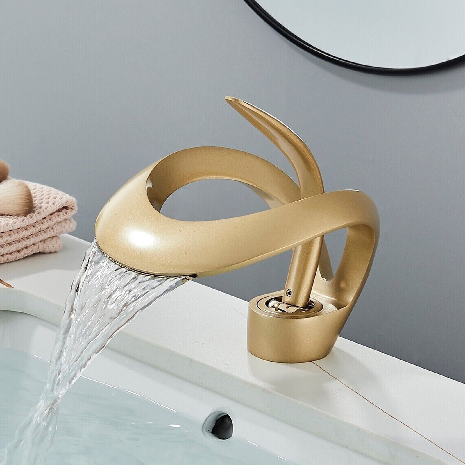 Gold Bathroom Sink Faucet Vessel Single Handle Waterfall Basin Vanity ...