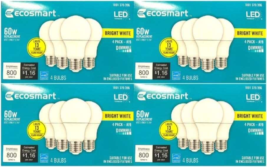 EcoSmart 60W Dimmable LED Light Bulbs Bright White 4Pack | eBay