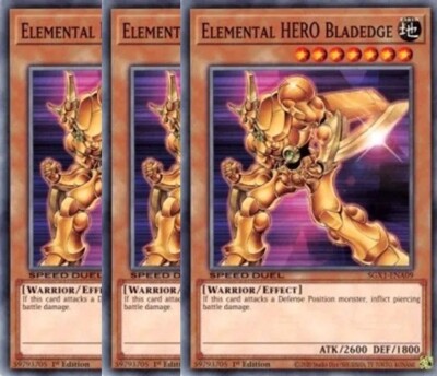 Yugioh Elemental HERO Bladedge x 3 - 1st Edition NM - Free Holographic ...