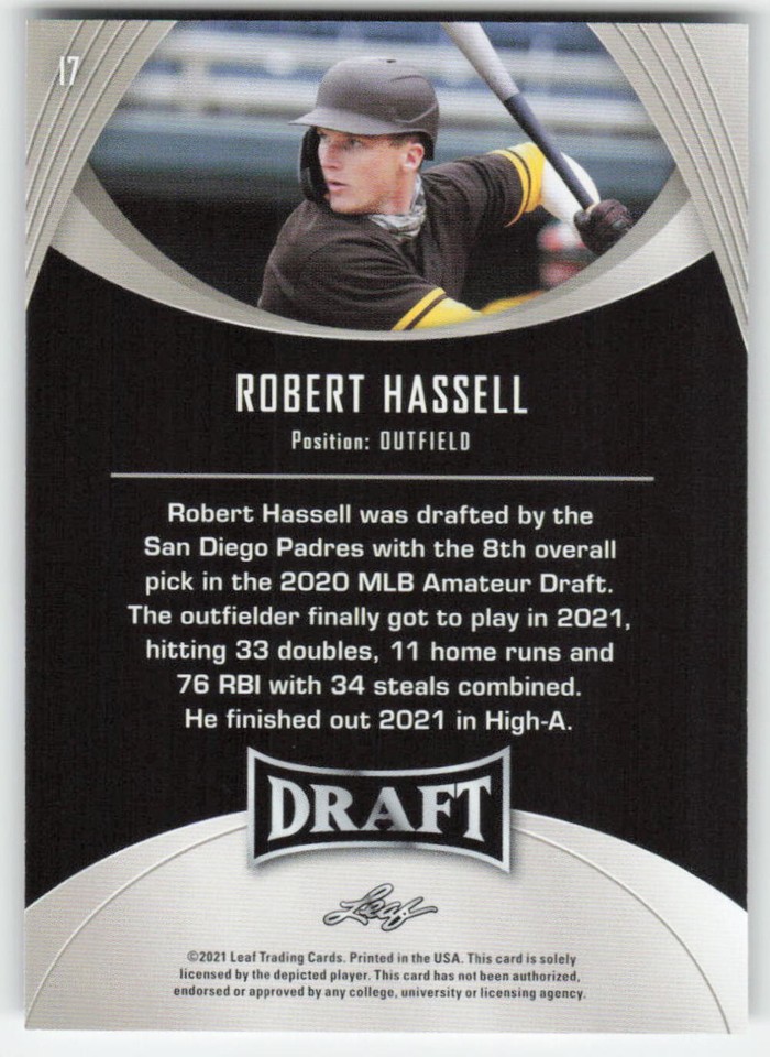 2021 Leaf Draft #17 Robert Hassell San Diego Padres 1436 | eBay