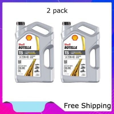 Shell Rotella T5 Synthetic Blend 15W-40 Diesel Engine Oil, 1 Gallon x 2 ...
