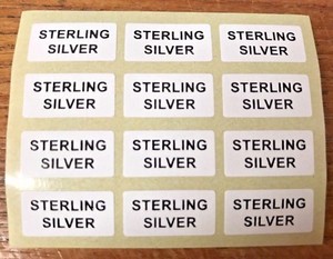 STERLING SILVER Jewellery Labels Stickers 20mm x 10mm Silver or Black ...