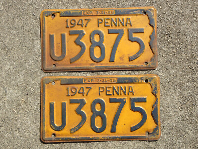 1947 Pennsylvania License Plate Pair U 3875 Penna PA Ford Chevy ...