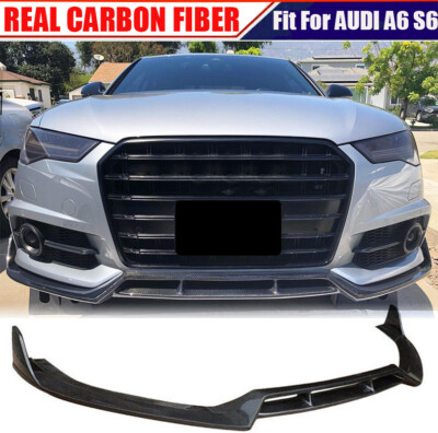 For AUDI A6 S-LINE S6 Sedan 16-19 REAL CARBON Front Bumper Lip Spoiler ...