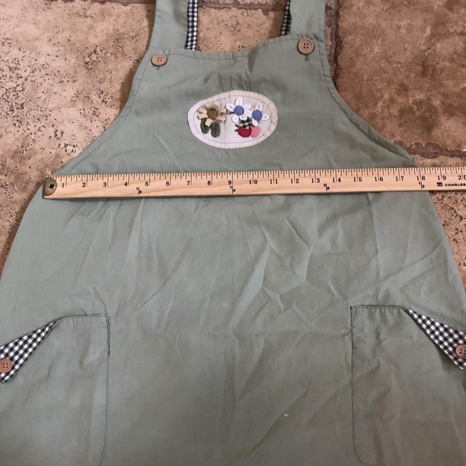 Cozy Town Apron Women Small Sage Green Pinafore Jumper Apron Gingham ...