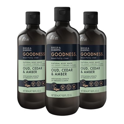 Goodness Oud Cedar and Amber Body Wash 500 ml (Pack of 3) Vegan ...