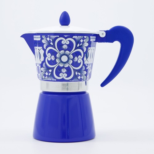 NEW Brandani Italian Blue Coffee Maker Moka Pot Stovetop Aluminum 6 Cup ...