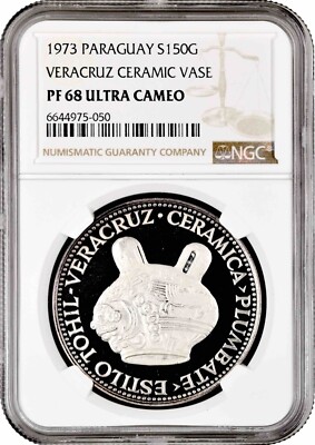 Paraguay 150 guaranies 1973, NGC PF68 UC, "Veracrus Ceramic Vase" Top ...