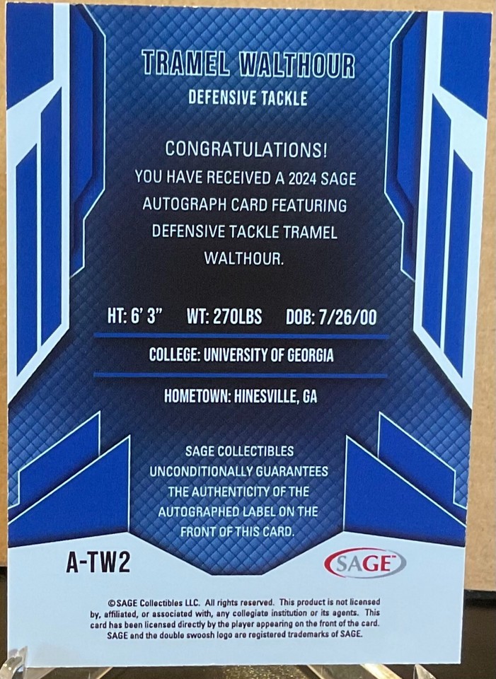 Tramel Walthour Rainbow 2024 Red Sage High Series A-TW2 Auto Georgia ...