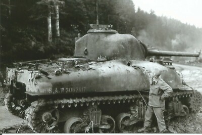 WW II - Usa Photo -- **Destroyed Sherman Tank - Hole In Side ** | eBay